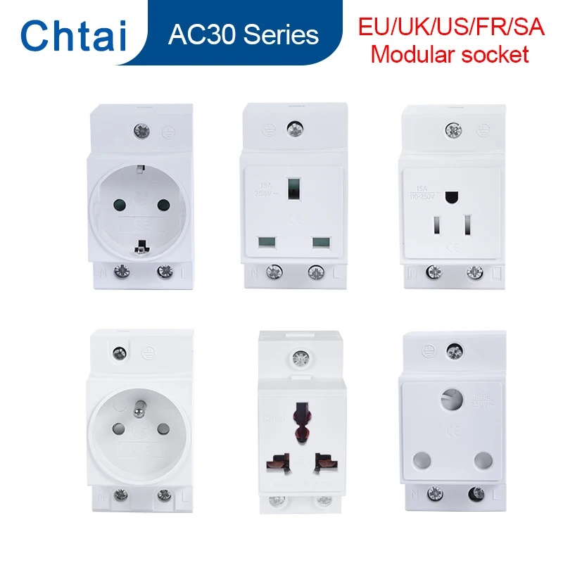 Xinghe Ac30 10a 16a 250v Modular Socket Mounted Eu Europe French German Type 35mm Din Rail 230v ...