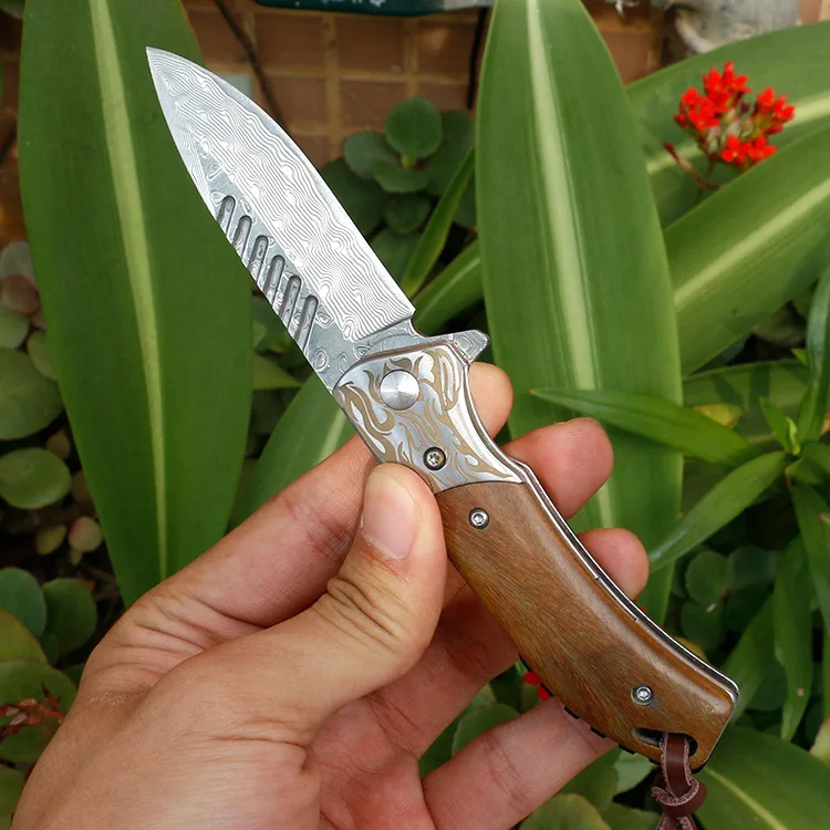 Damascus Steel Folder Steel Smooth Flip Edc Outdoor Camping Pocket ...