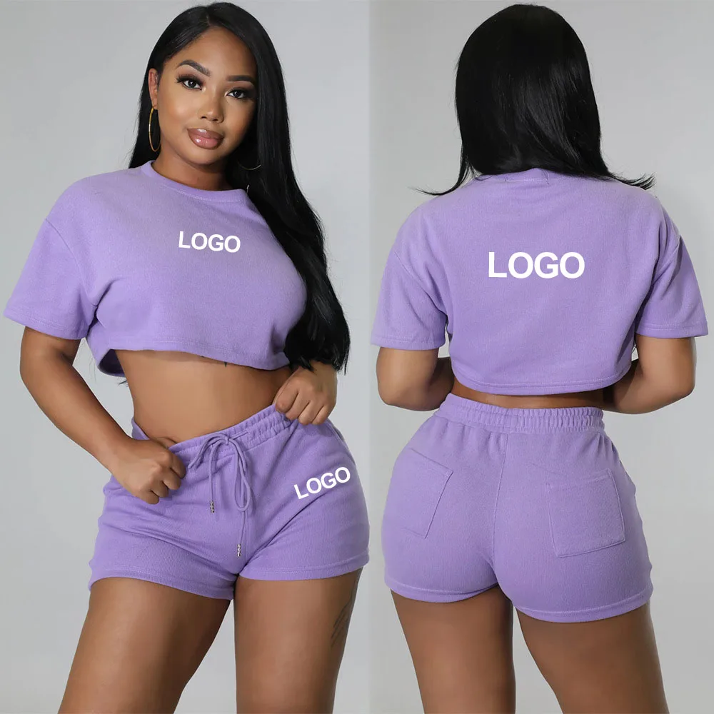 Custom T Shirt Crop Top and Short Sets for Women's Sport Wear