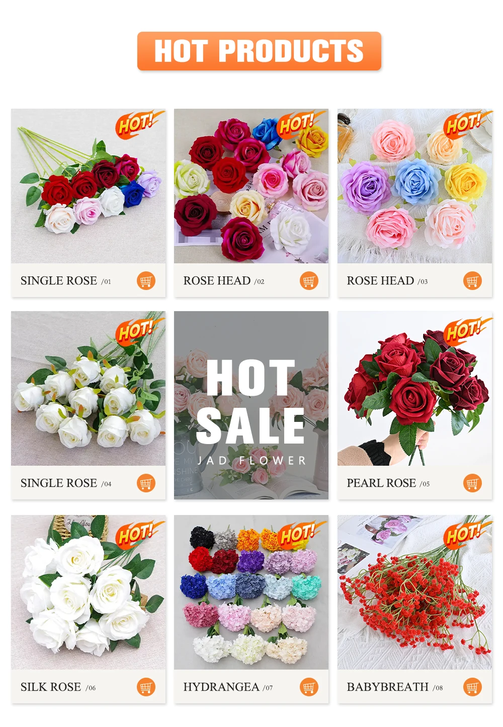 JAD Pretty Multi-Colors Large Heads Artificial Rose Flowers for ...