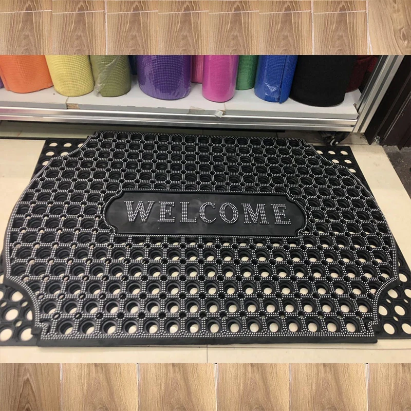 Welcome Mat Anti-slip Oil Proof Round Hole Mud Scraping Rubber Doormat ...