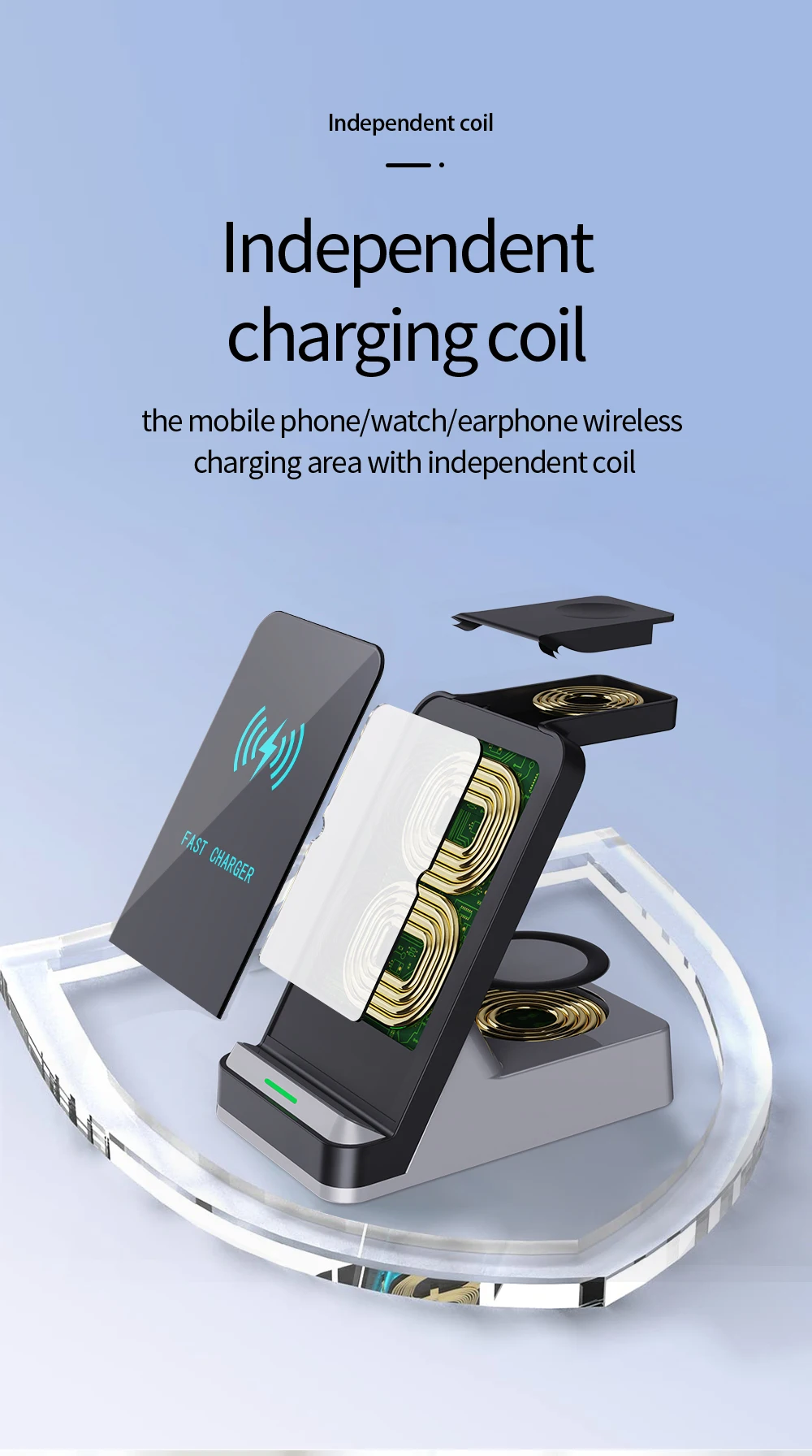 3 In 1 Wireless Charger Stand Fast Charging Cell Phone Holder Portable ...