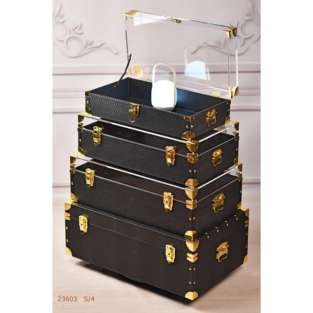 Luxury Leather and Acrylic Box Rectangle Storage Trunk with Clear ...