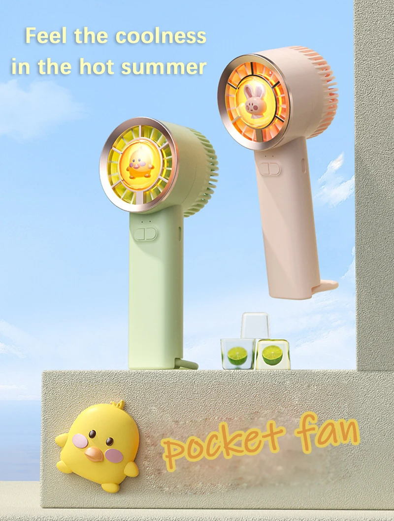 Portable Handheld Rechargeable Fan Cartoon Silent Night Light Mini Led ...