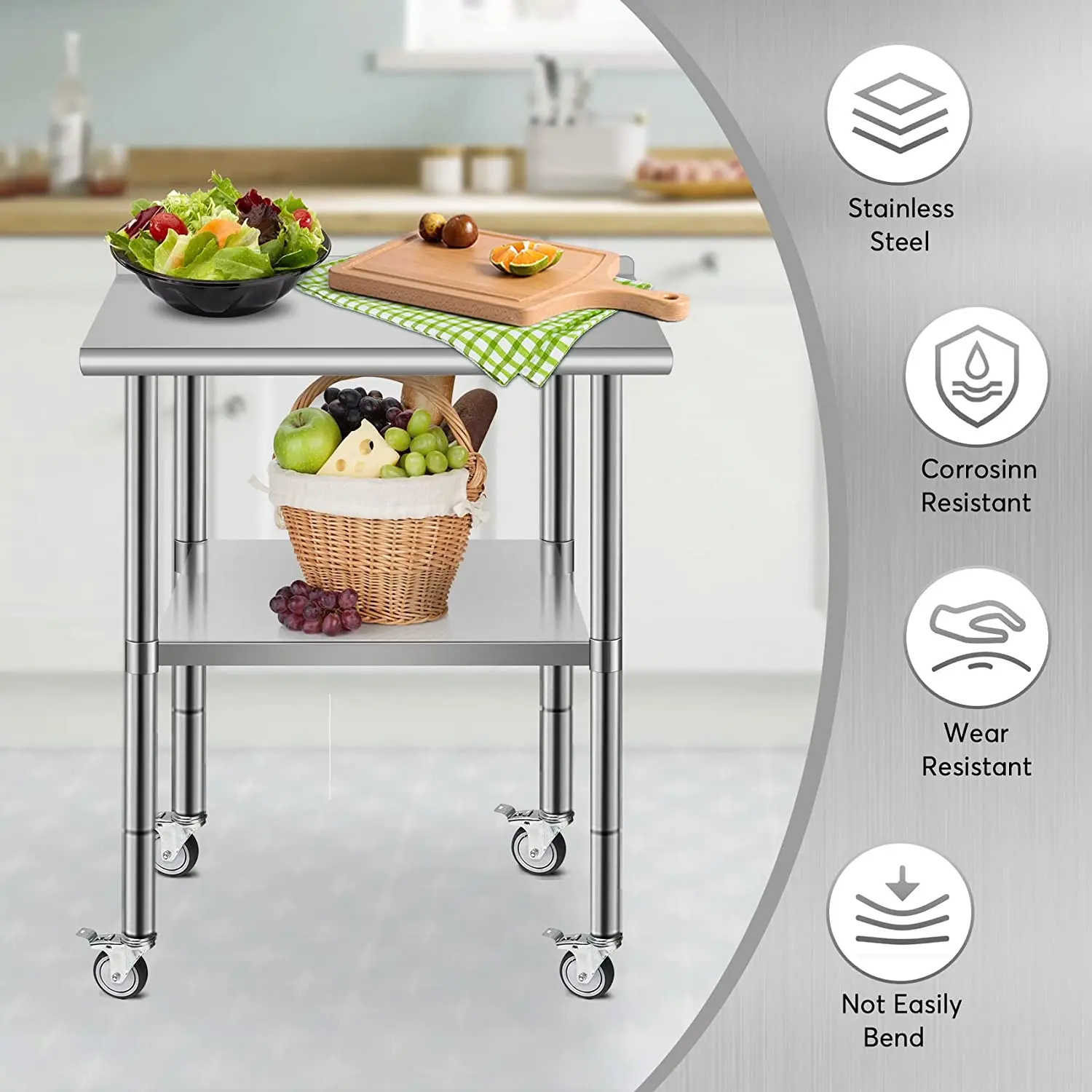 Commercial Kitchen Two Layer Stainless Steel Work Table For Kitchen ...