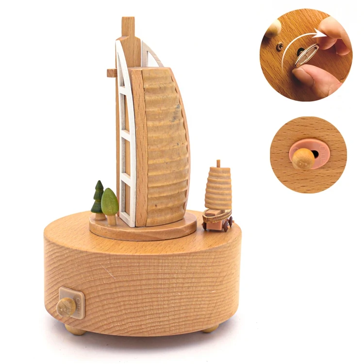 La Doyee Round Metal Vertical Hand Crank Kids Tin Music Box