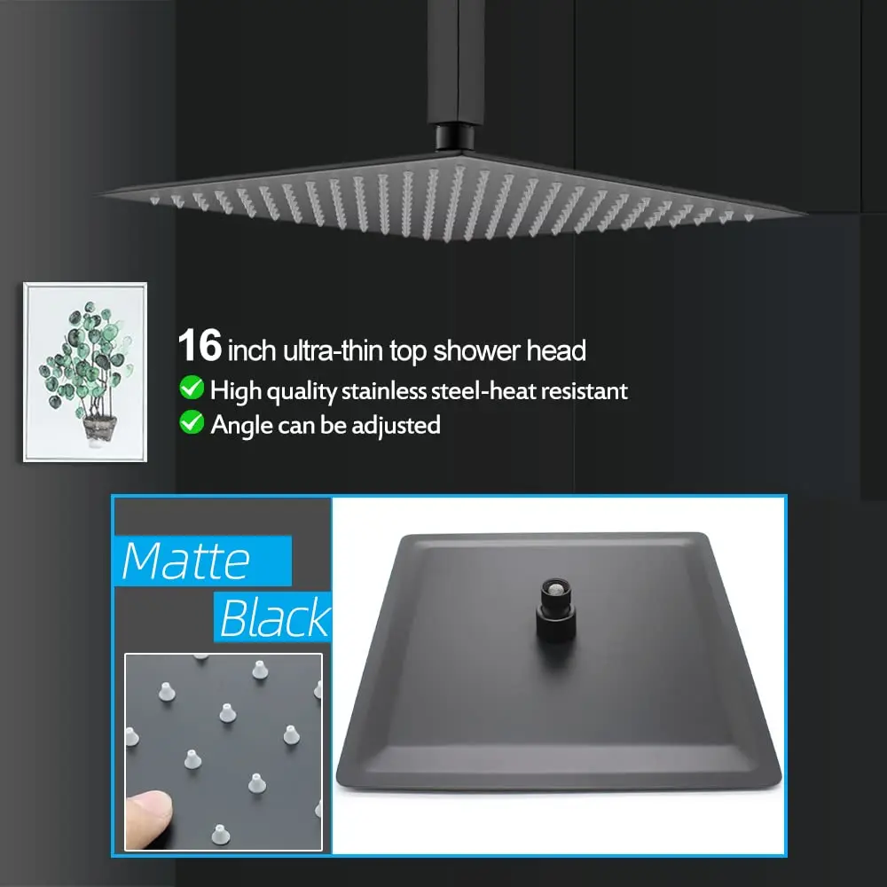 Matte Black Ceiling Mounted 16 Inch Rain Shower System OEM | Wholesale