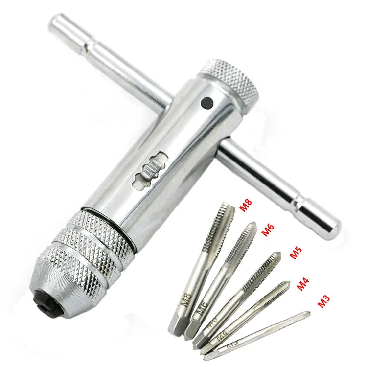 T-Type Adjustable Ratchet Tap Wrench Set - M3/M4/M5/M6/M8 Hand Tapping ...
