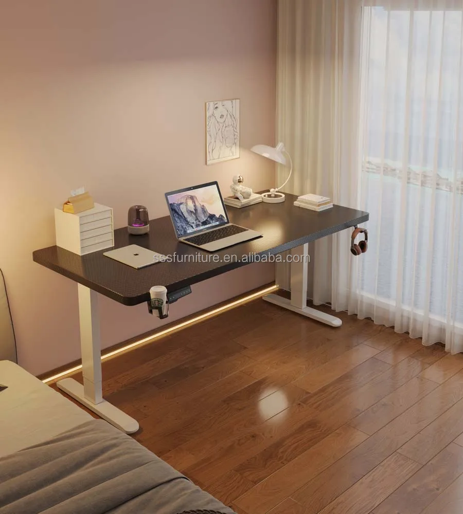 2 Motor Adjustable Height Wooden Electric Standing Desk Home Office ...