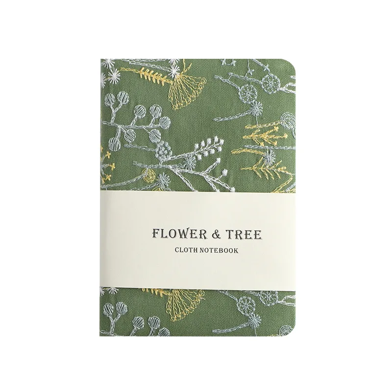 Simple Fresh Retro Linen Flower And Tree Embroidery Cloth Cover Book ...
