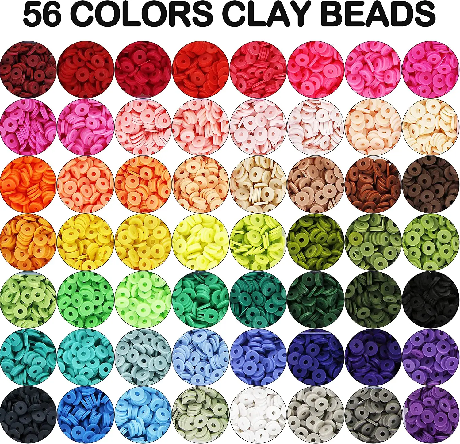 14600pcs Clay Beads for Bracelet Making Kit 56 Colors Flat Round ...
