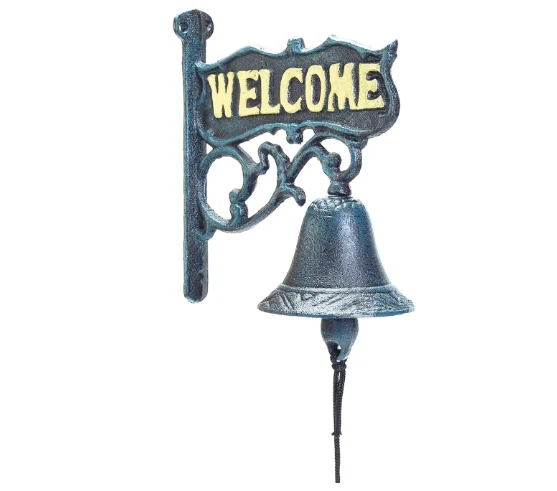Cast Iron Wall Hanging Bell Welcome Sign Decorative Green Flower ...