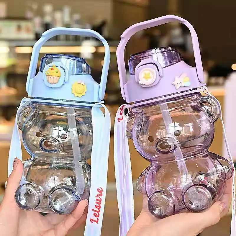 Cute Kawaii Water Bottle For Girl Bear Plastic Pink Korean Big School ...