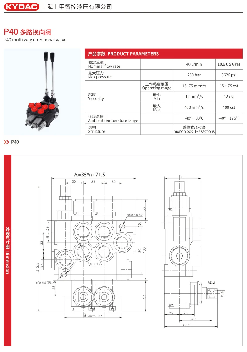 1P40 to 4P40 Hydraulic Directional Control Valves for Tractors