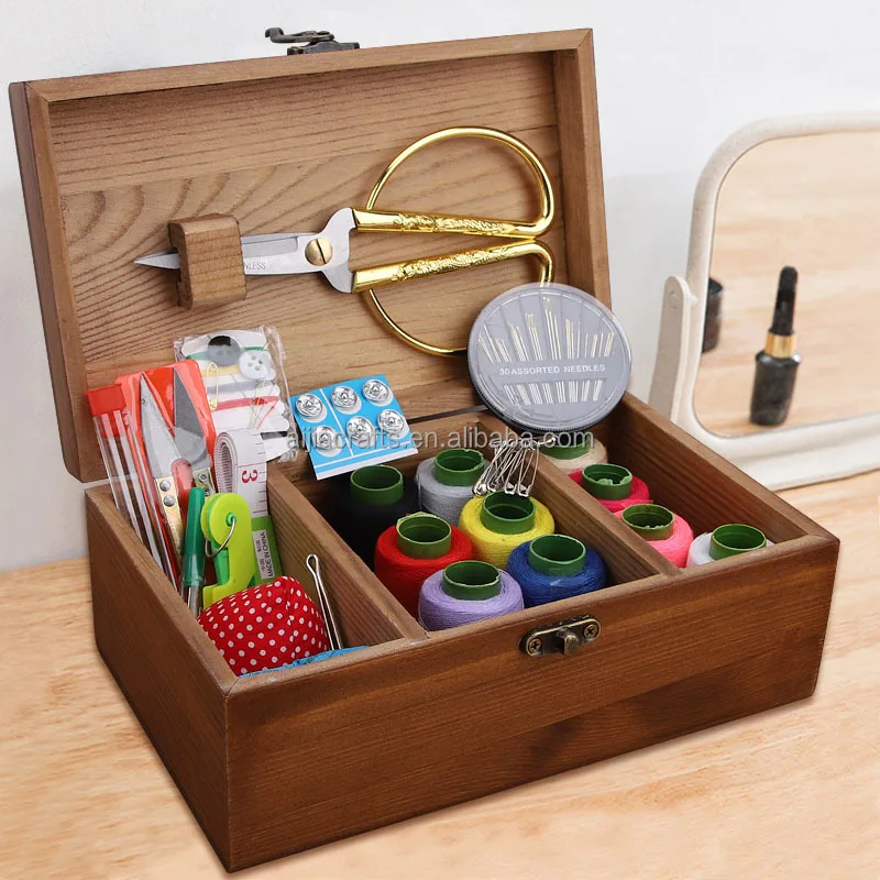 Wooden Box DIY Sewing Kit with Accessories - Ideal Sewing Organizer for ...