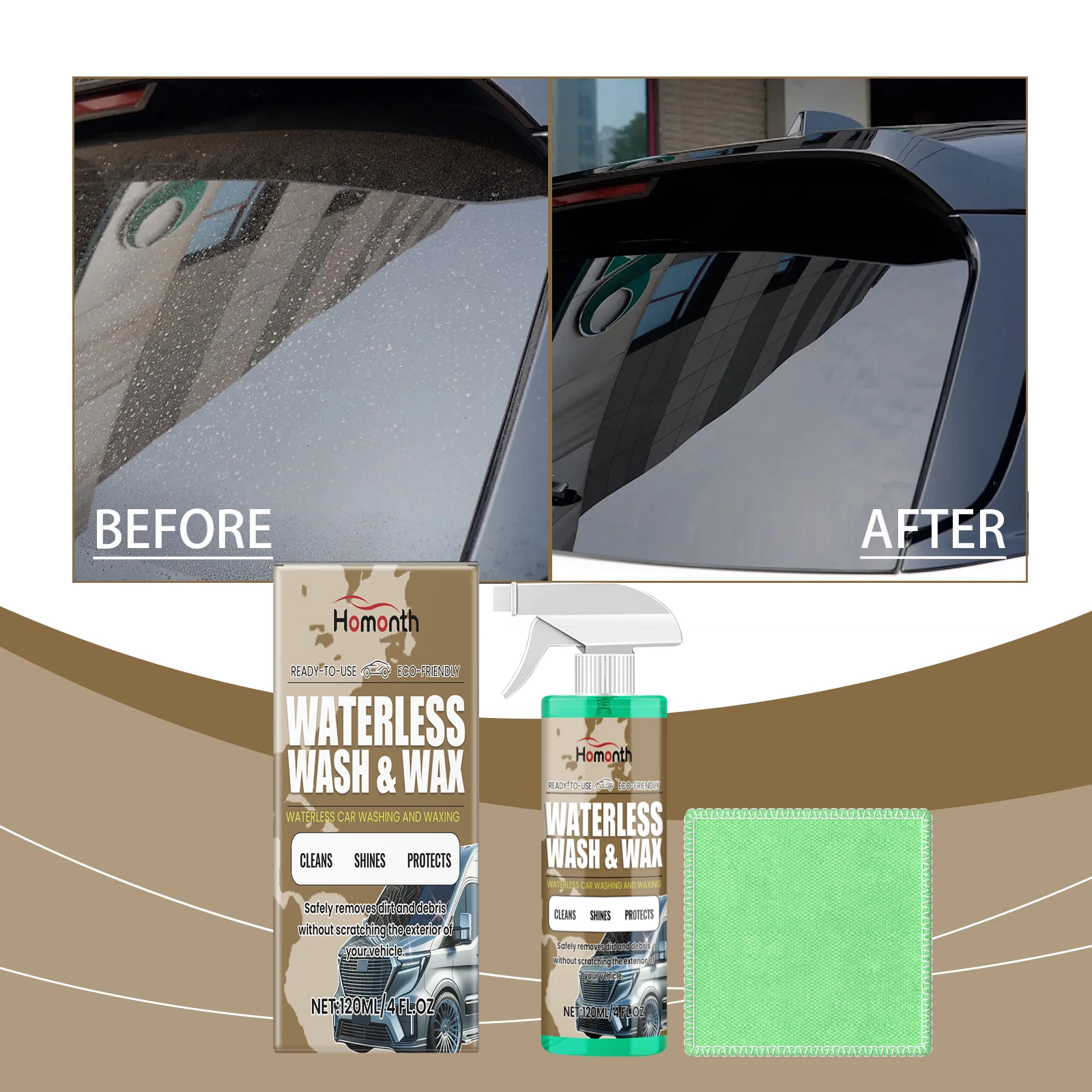 Homonth Waterless Car Wash Refreshing Car Waterless Wash Mild Portable ...