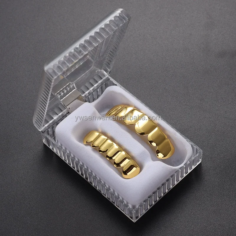 Hip Hop Rap Glossy Teeth Denture Sets Punk Trendy Copper Teeth Grillz ...