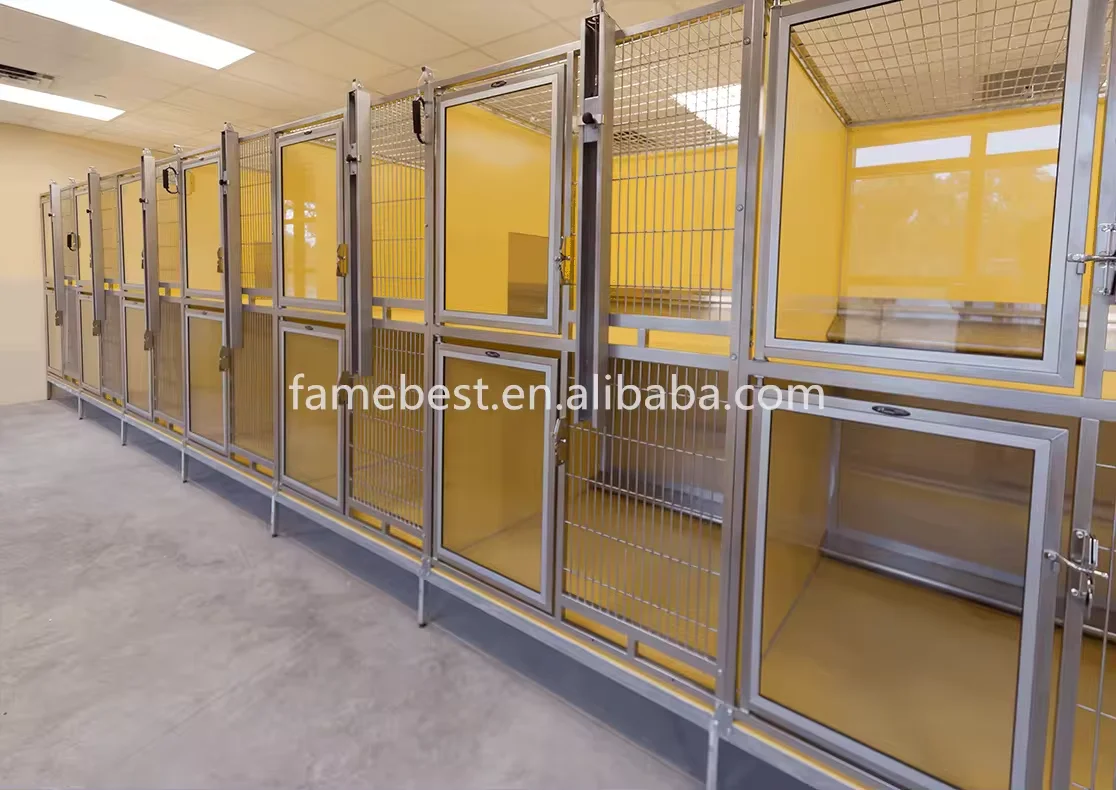 2 Tier Stackable Dog Cage Crate with Portable Feeding Door