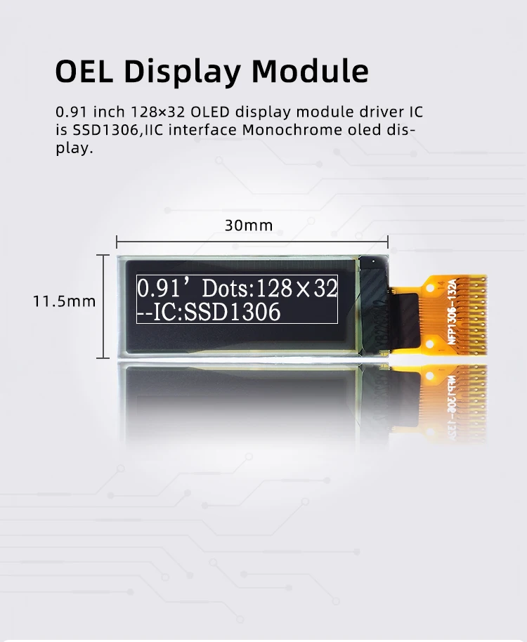 0.91 Inch Oled Display Module 128x32 Driver Ic Is Ssd1306 I2c Interface Monochrome Oled Display ...