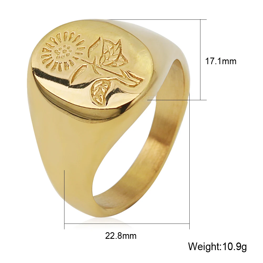 New Arrival Non Tarnish Jewelry Personalized Custom Sunflower Signet ...