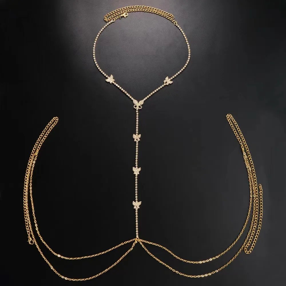Sexy Butterfly Rhinestone Chest Bracket Bra Jewelry Chain For Women