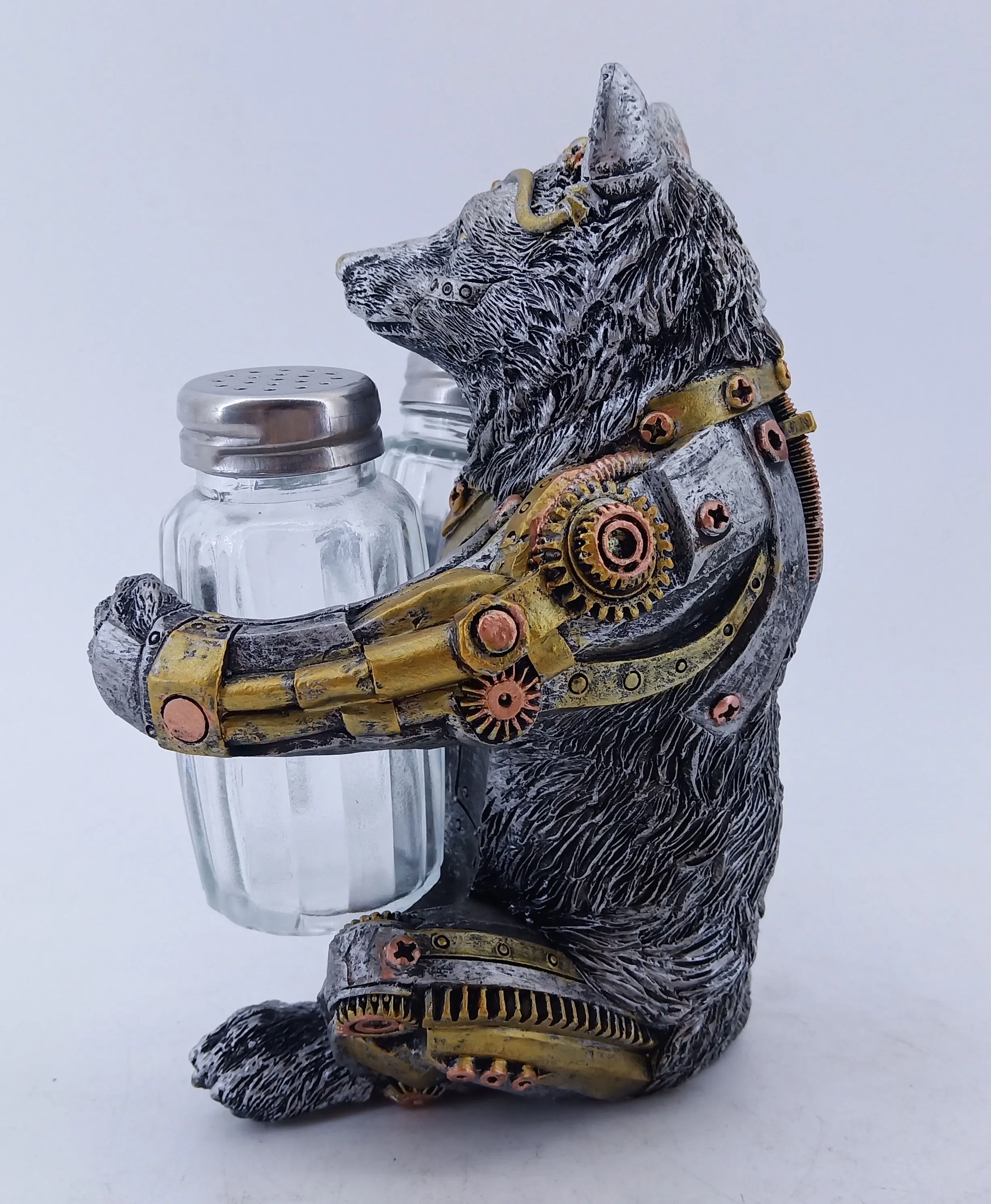 Realistic Polyresin Wolf Salt Holder Sculpture Steampunk Animal For ...