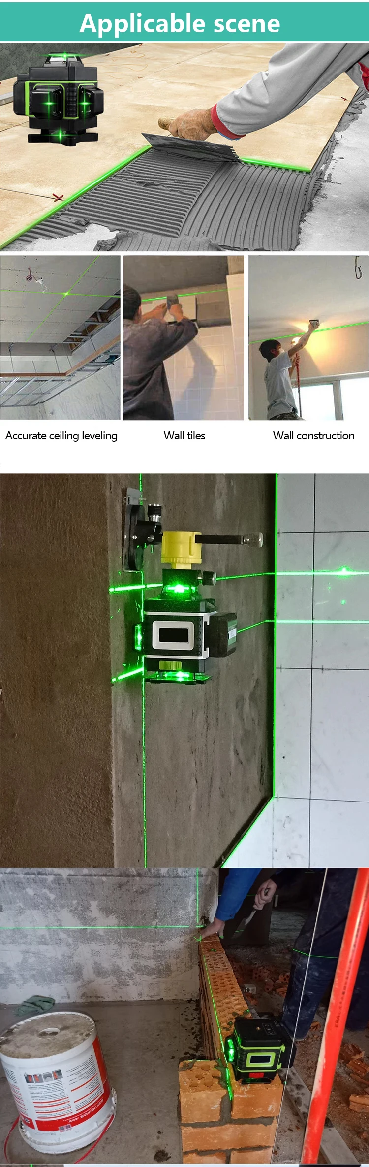 4d 360 Degree Laser Level Tile Laser Leveling Tool Green Automatic ...