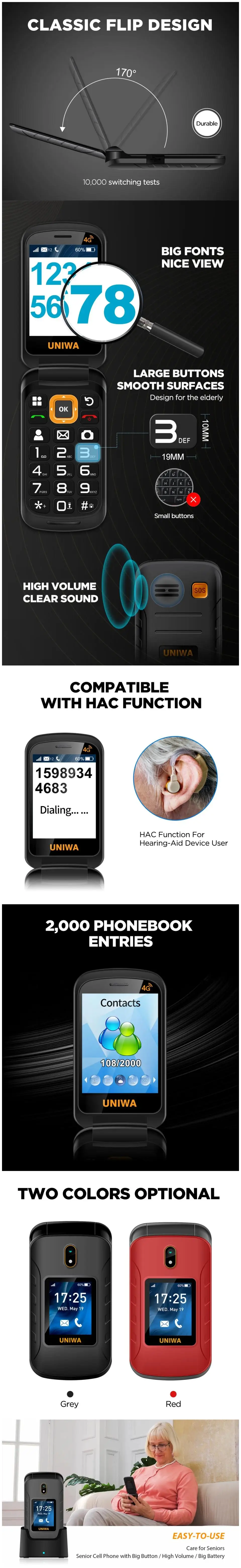 Uniwa 4g Flip Phone 2.8 Inch Double Screen Feature Phone Keyboard ...