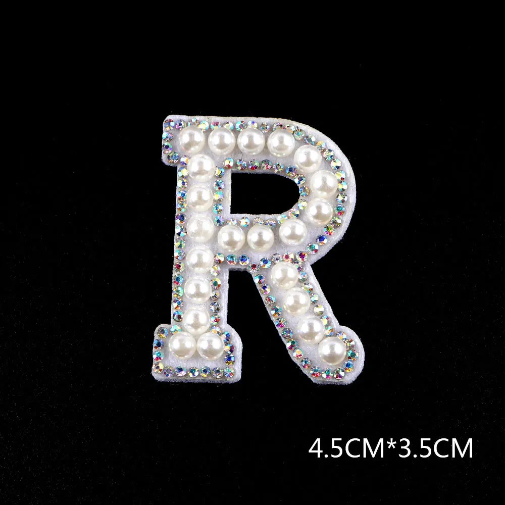 Custom Embroidery Pearls Letters Sewing Patches Alphabet Rhinestone ...
