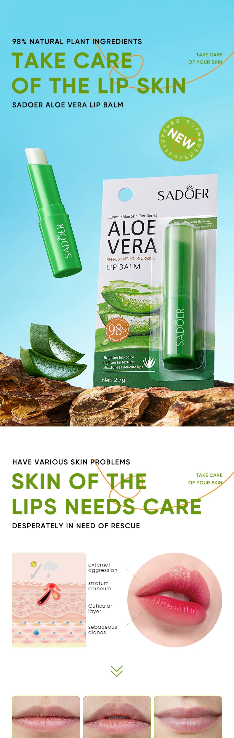 Wholesale SADOER Aloe Vera Lip Balm - Moisturizing & Healing
