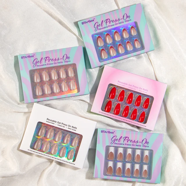 Btartbox Wholesale Custom Press On Nails Oval Short Almond Glazed Pearl ...