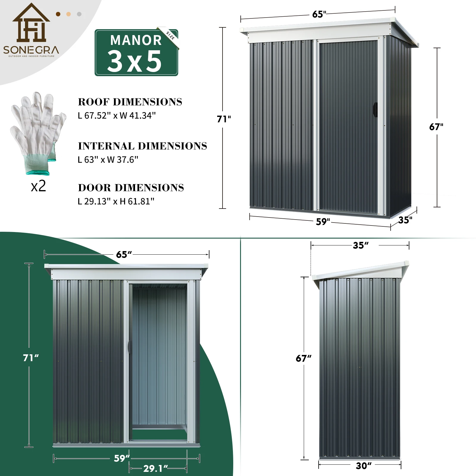 Outdoor 3*5ft Corrugated Galvanized Metal Garden Shed For Gardening ...