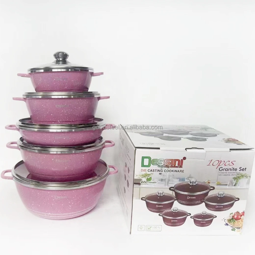 Dessini Popular Non Stick Pot 10 Piece Set Marble Casserole Pot Fry Pan ...