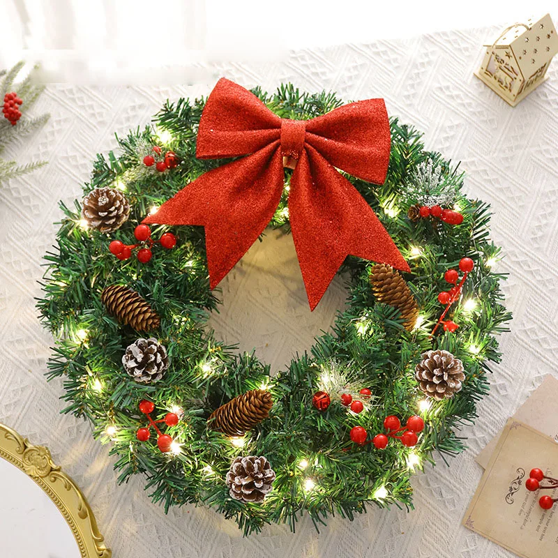 Christmas Garlands Wreaths with Pine Cones and Bow LED Lights ...