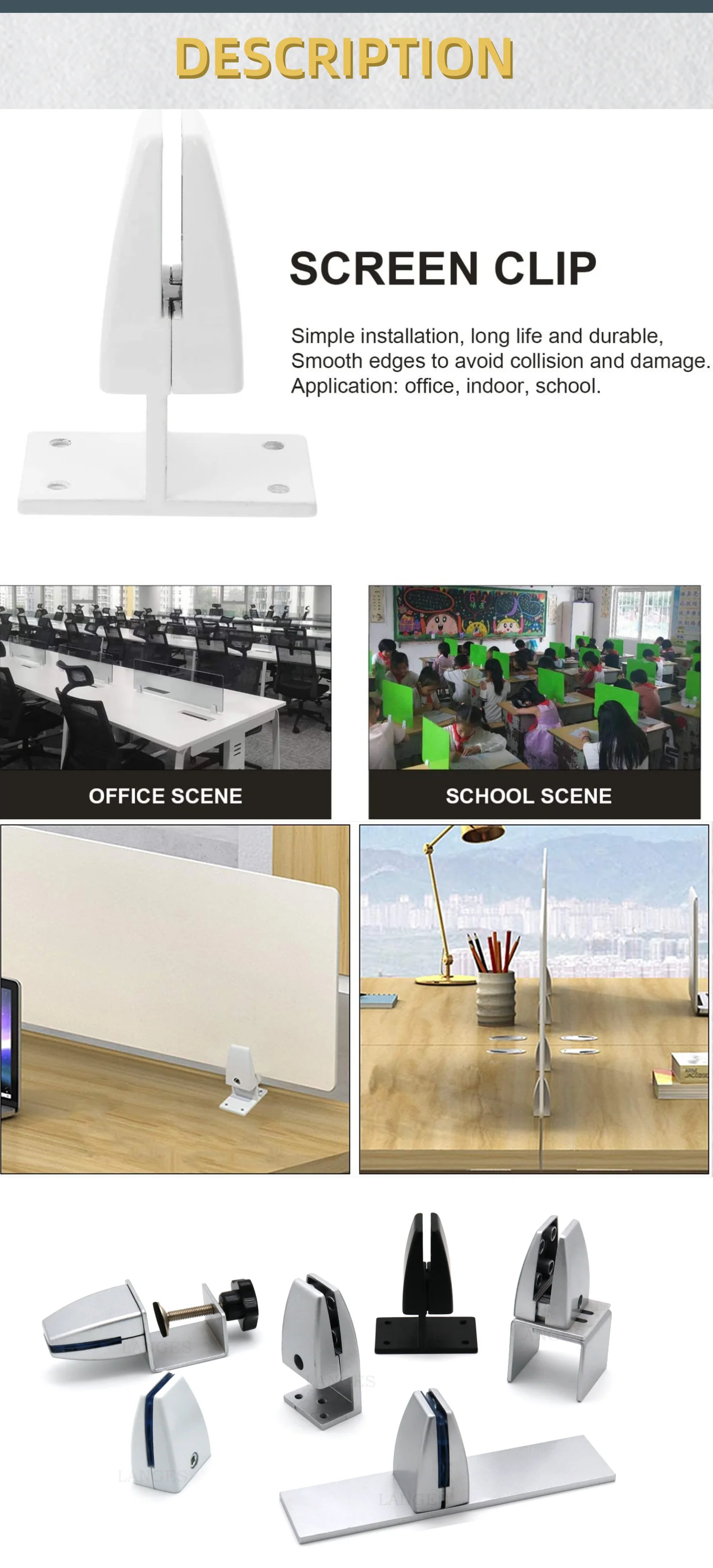 Office Aluminum Alloy Desktop Glass Acrylic Panel Screen Holder Bracket ...