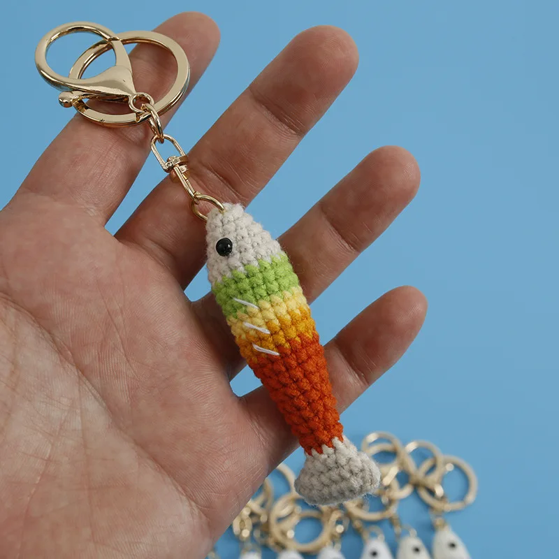 Colorful Crochet Sardine Patch Keychain - Exquisite Handmade Plush Fish ...
