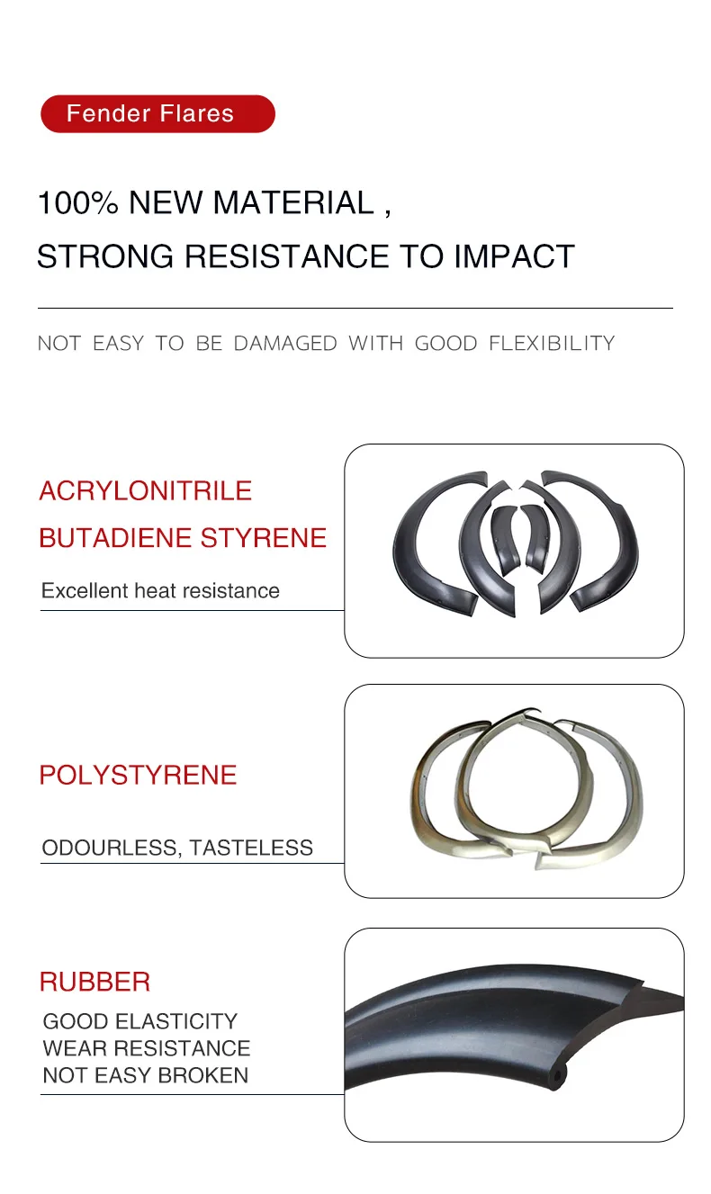 4x4 ABS Plastic Fender Flares for Ford F250 F350 Pickup Trucks