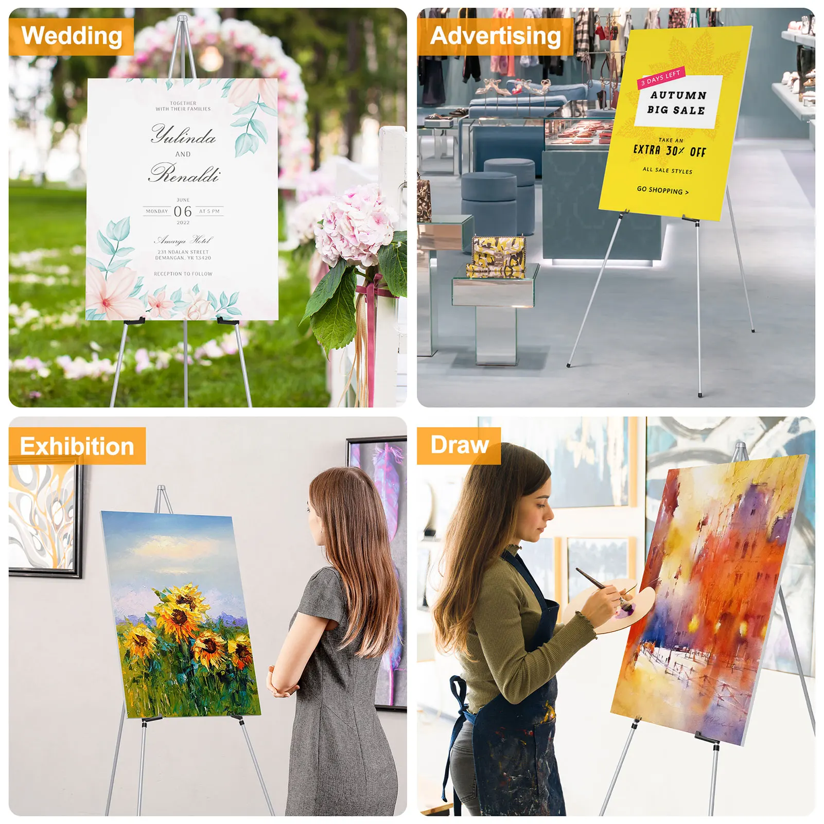 2-pack Steel Folding Tripod Display Easel with Adjustable Instant Easel ...