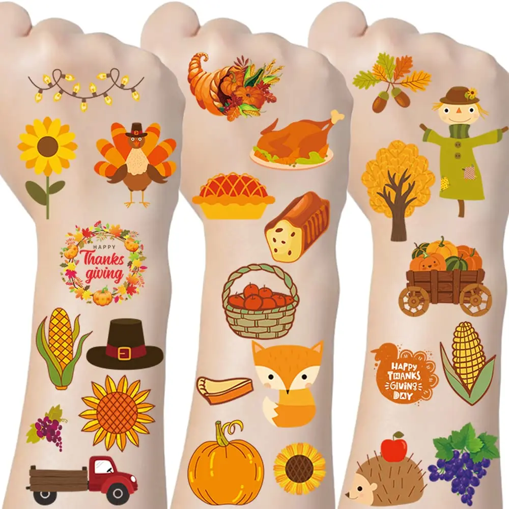 CUSTOMIZED Cartoon Thanksgiving Tattoos Waterproof Tattoos Temporary ...