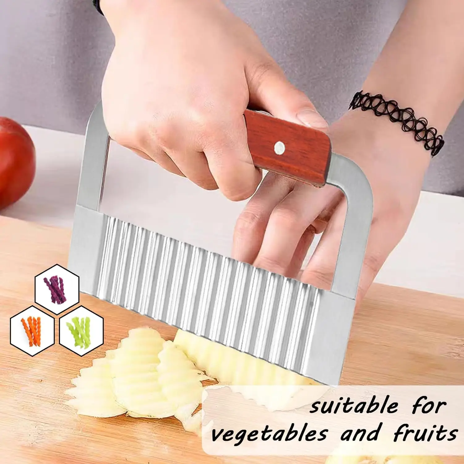 Wavy Crinkle Potato Cutter Stainless Steel Blade Potato Chopping Knife ...