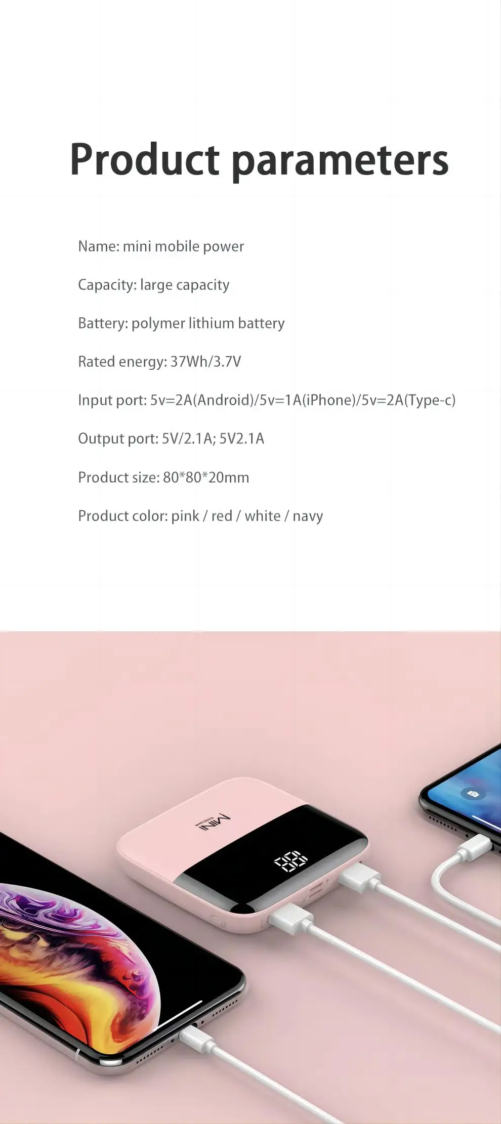 ABS Mini Power Bank 10000mah Dual USB Portable Charger ultra Slim ...