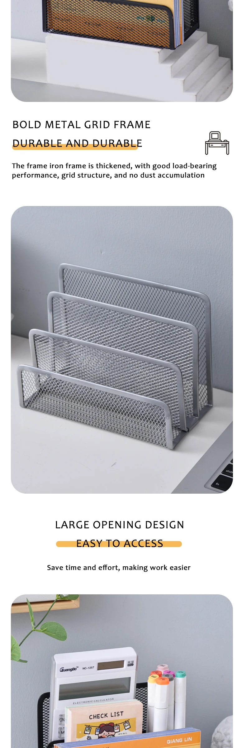 Metal Mesh Desk Organizer Desktop Letter Sorter Mail Tray File ...