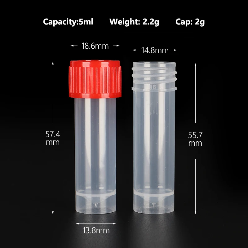 5ml Plastic Pp Test Tubes Screw Caps Small Bottle Vial Storage ...