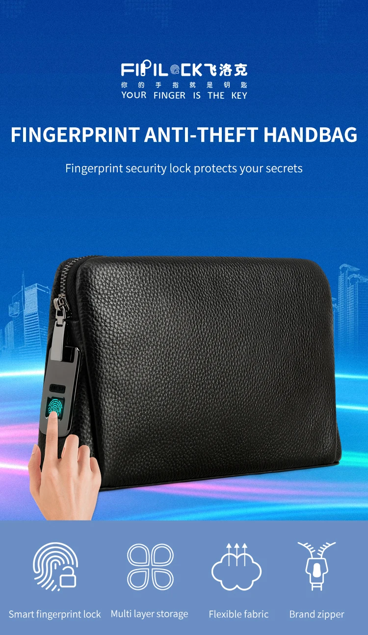 Handbags Fingerprint Lock Anti Theft Clutch Smart Leather Wallets Bag ...