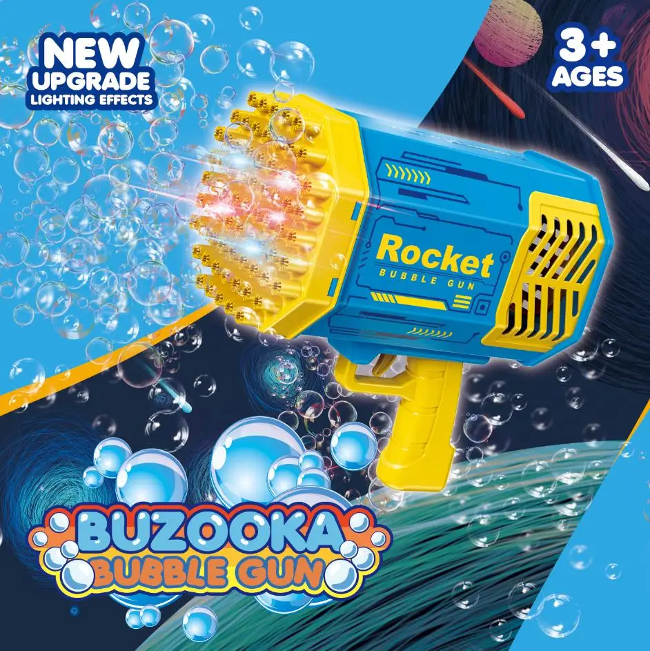 69 Holes Bubble Gun Toy Light Flash Electric Bazooka Bubble Machine ...