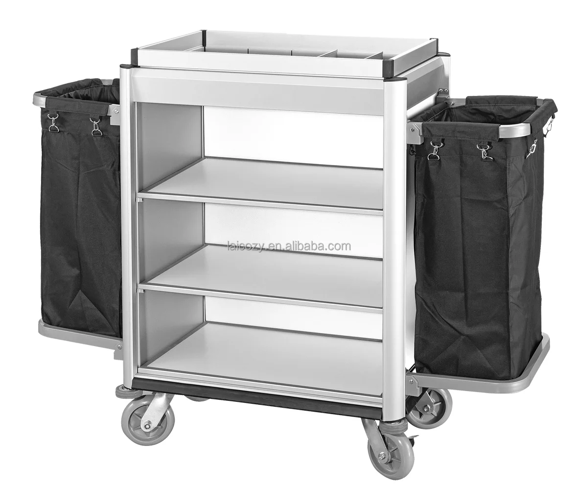 Deluxe Aluminium Lightweight Janitor Cart Cleaning Maid Cart Hotel ...
