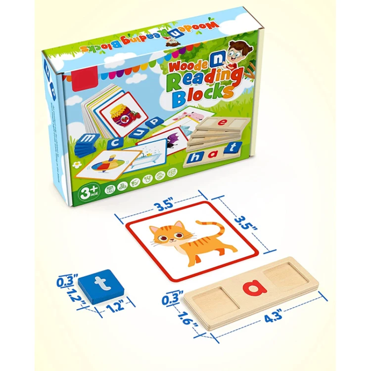 Wooden Reading Block Vowel Letter Shortting Spelling Game