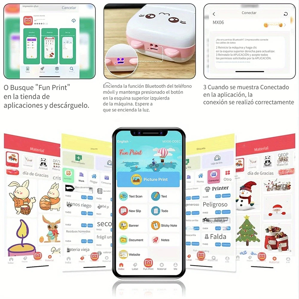 Mini Sticker Printer - Portable Thermal Printer with 7 Rolls Paper