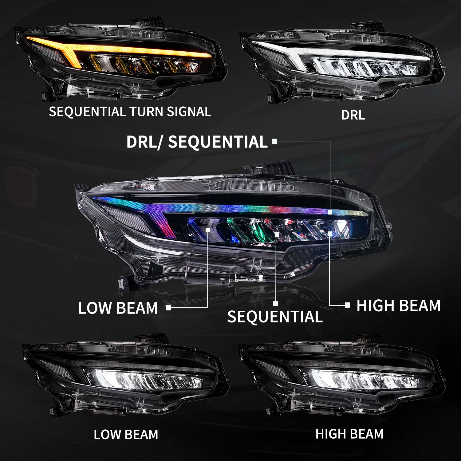 Archaic RGB Headlights for 10th Gen Honda Civic 2016-2020
