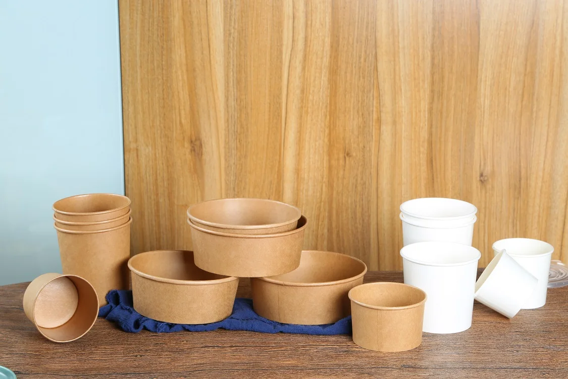 Large Paper Bowl Pe Coated With Pp Lid Optional Disposable 9 Inch Kraft ...